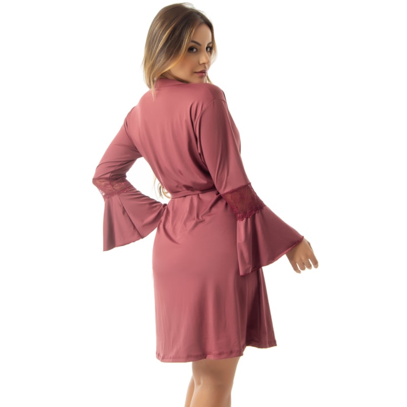 Robe Curto Manga Longa Detalhe em Renda